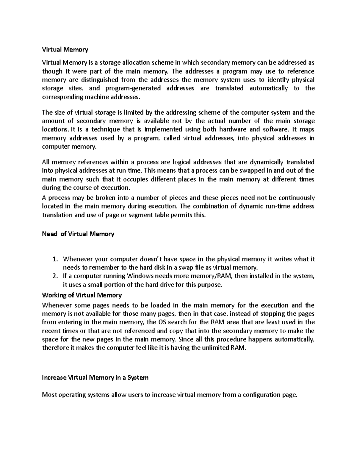 Virtual memory and its type - Virtual Memory Virtual Memory is a ...
