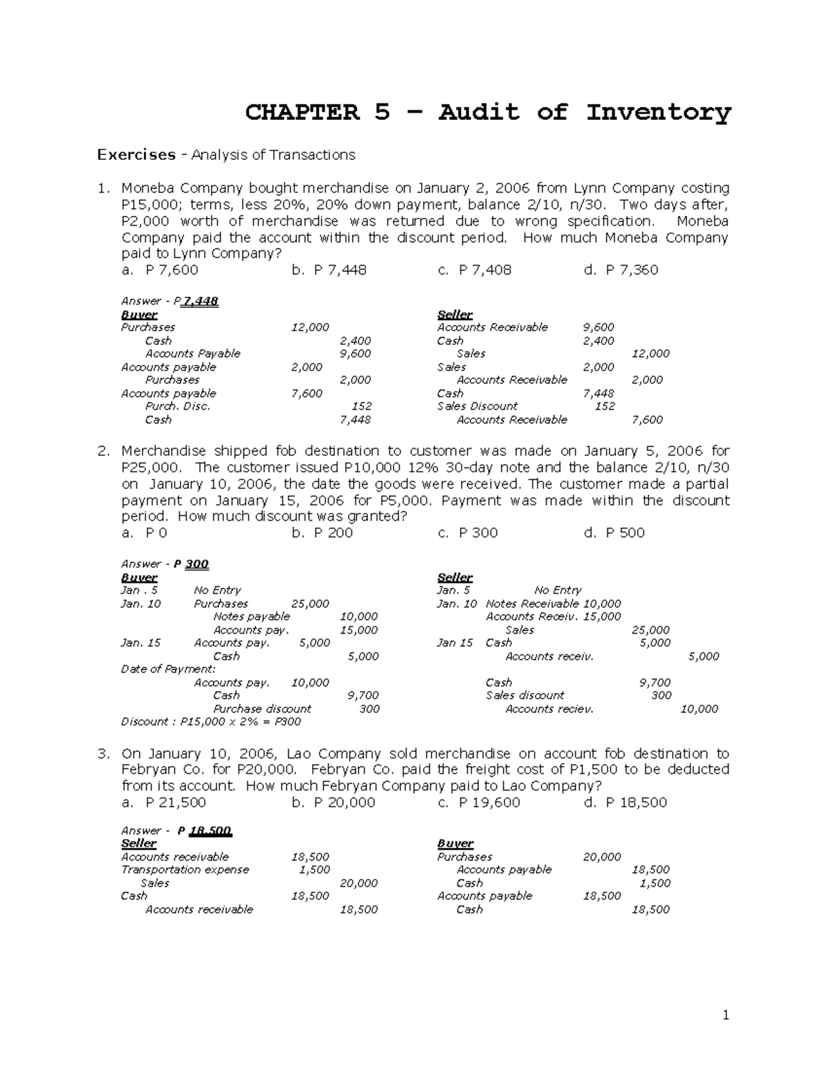 025480 1 10 - Accounting - CHAPTER 5 – Audit of Inventory Exercises ...