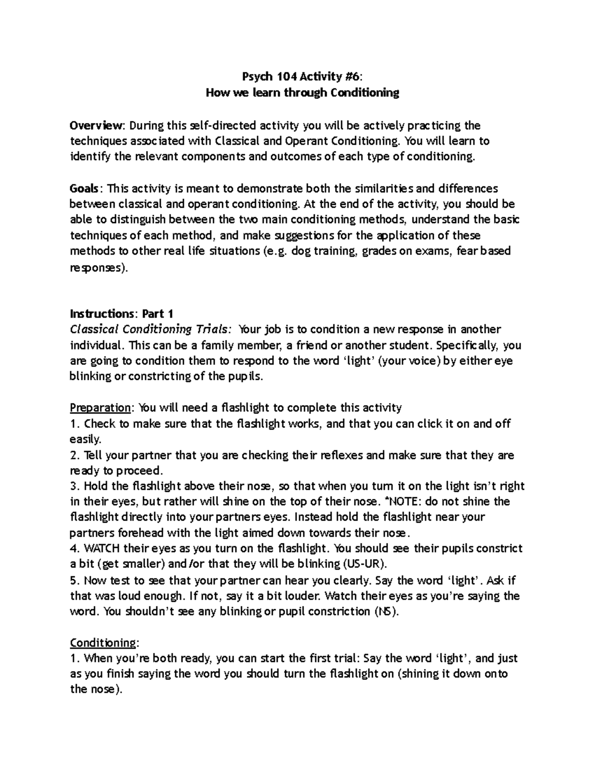 Activity 6 - Instructions and Questions - Psych 104 Activity #6: How we ...