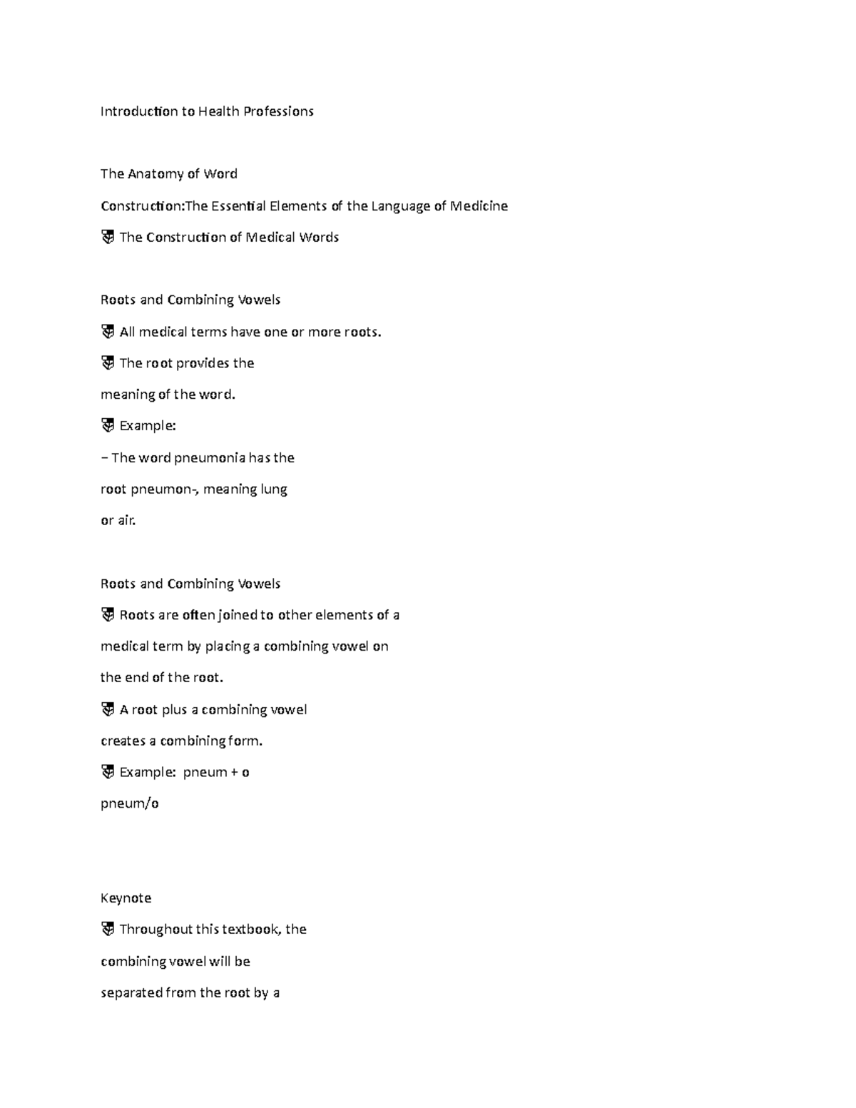 Introduction to Health Professions - The root provides the meaning of ...