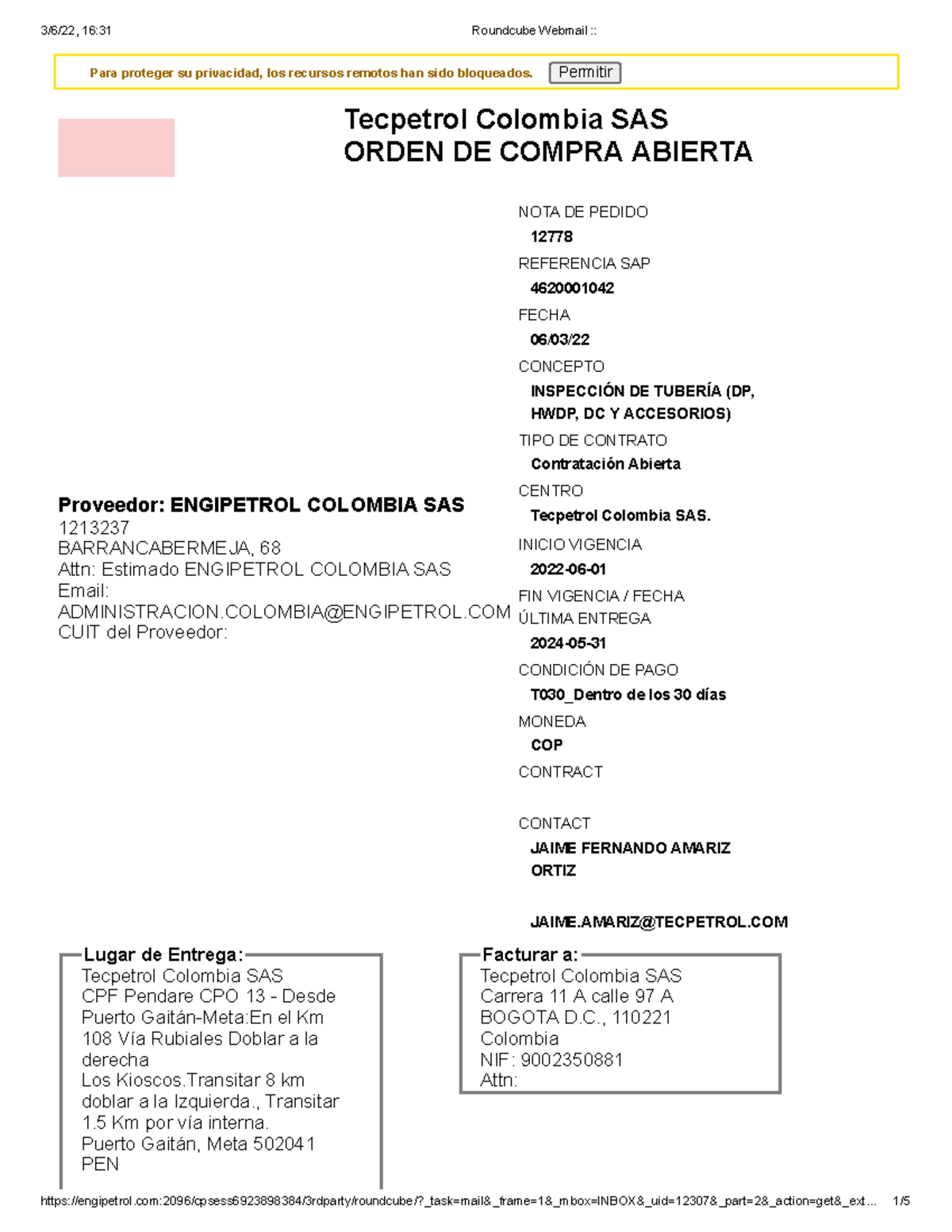 NP 12778 - Engipetrol Colombia SAS (002) - Para proteger su privacidad, los recursos remotos han ...