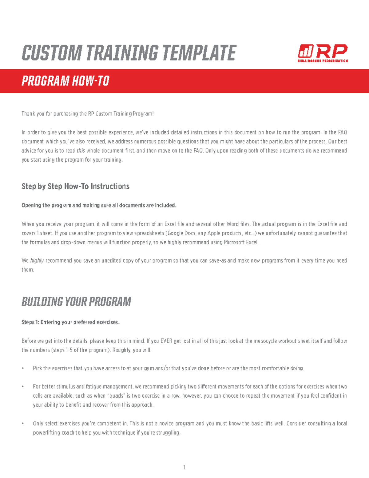 RP Custom Training Template - HOW TO - PROGRAM HOW-TO Thank you for ...