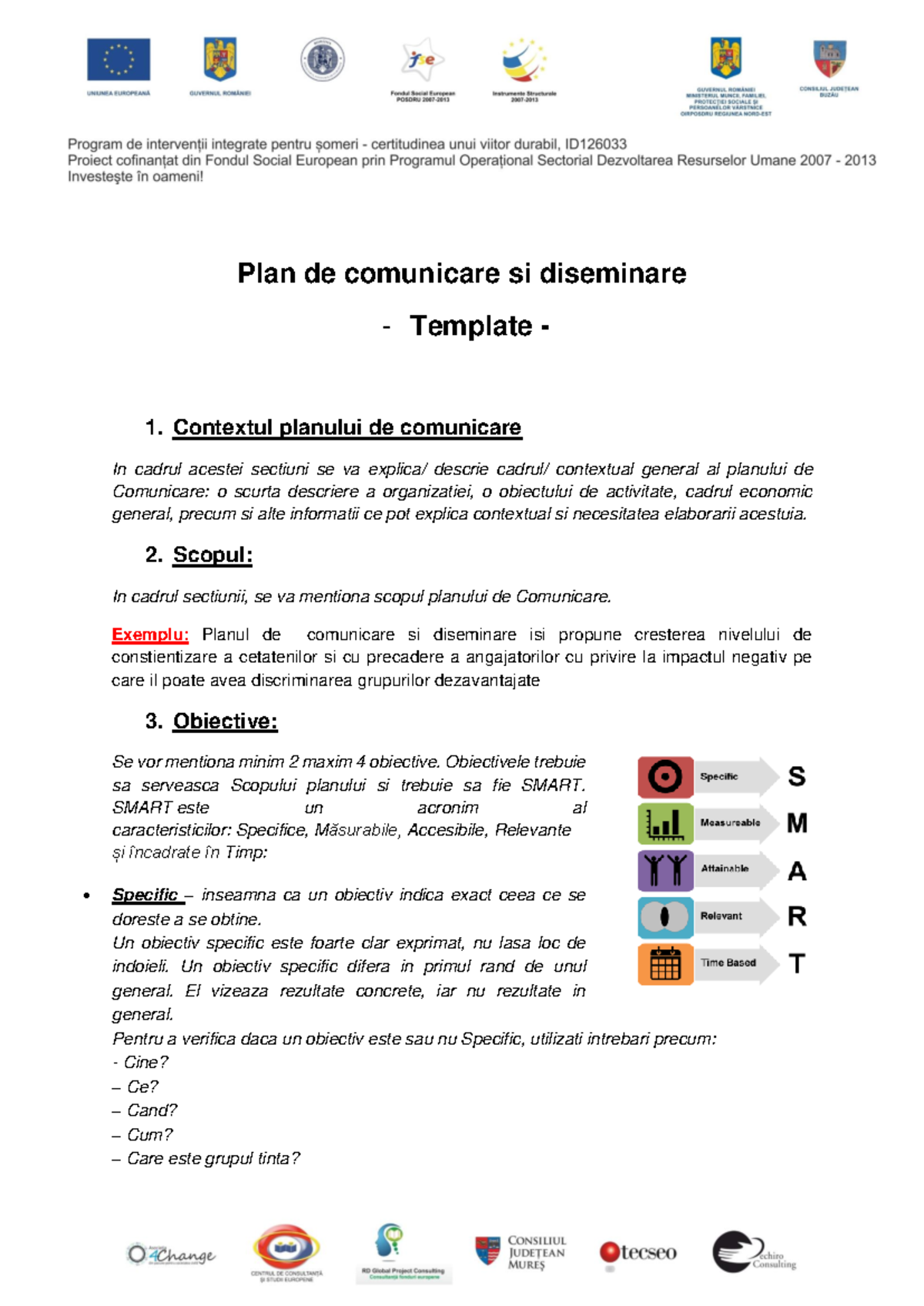 Model plan de comunicare - Plan de comunicare si diseminare - Template ...
