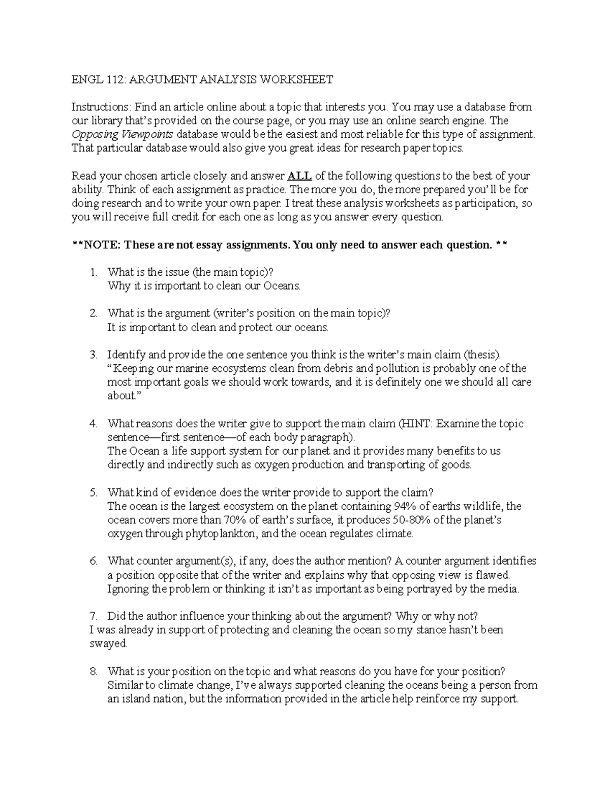 Argument Analysis WS - ENGL 112: ARGUMENT ANALYSIS WORKSHEET ...