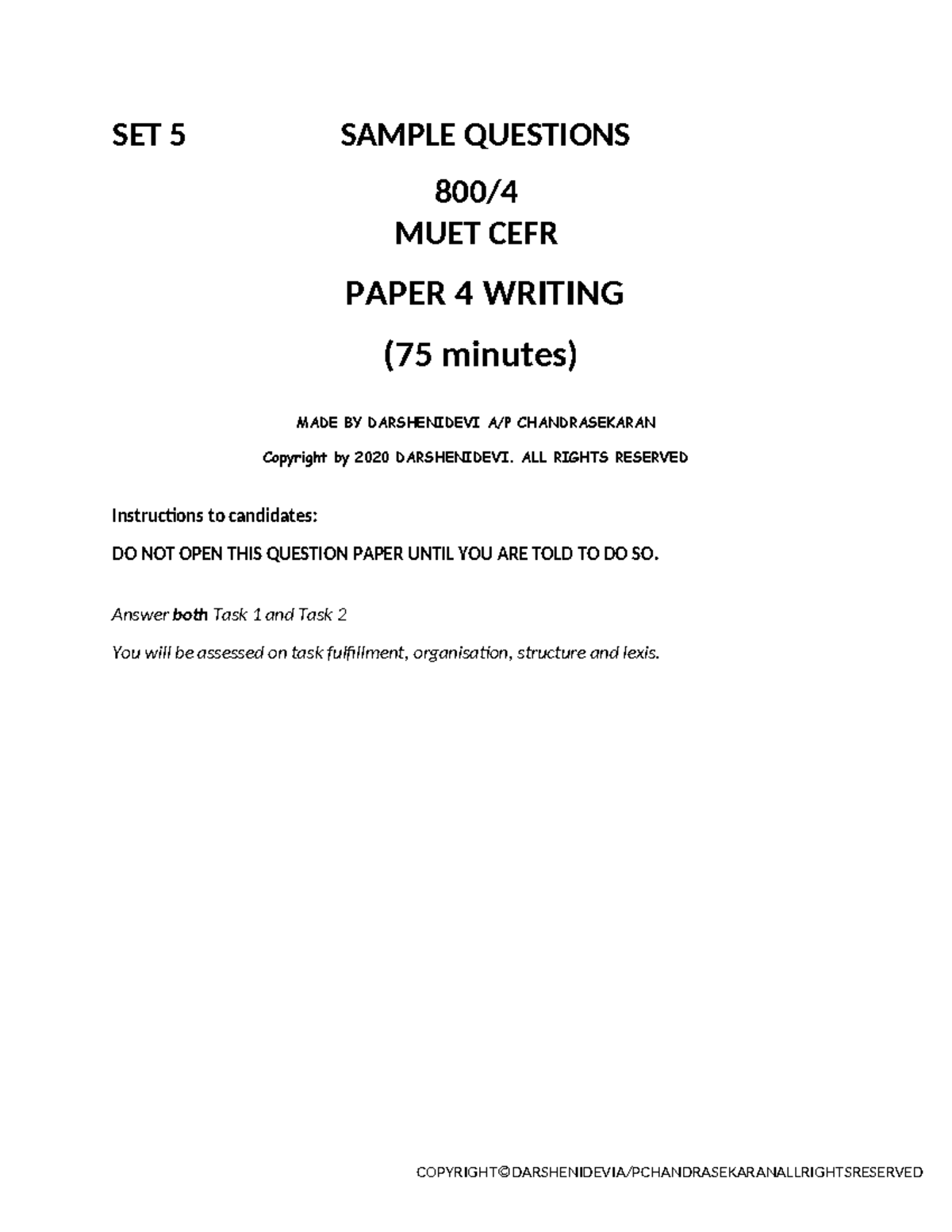 2 SETS OF Questions FOR MUET CEFR Writing Paper - SET 5 SAMPLE ...