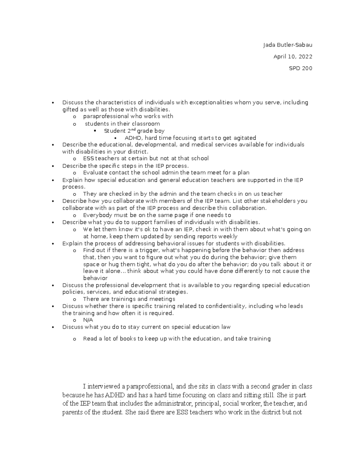 Interview with SPED - SPD-200 - GCU - Studocu