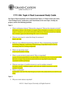Week 4 study guide - Topic 4 Quiz: Study Guide UNV- In-text Citations ...