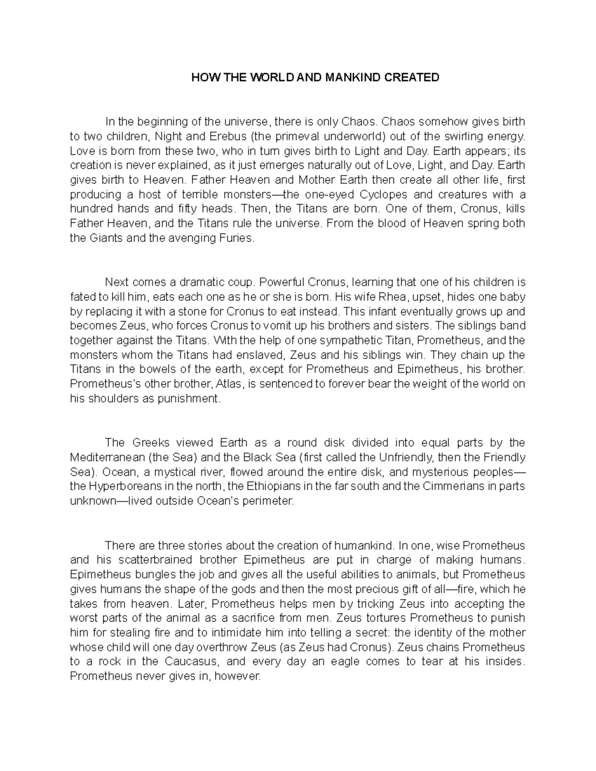 HOW THE World AND Mankind Created - HOW THE WORLD AND MANKIND CREATED ...