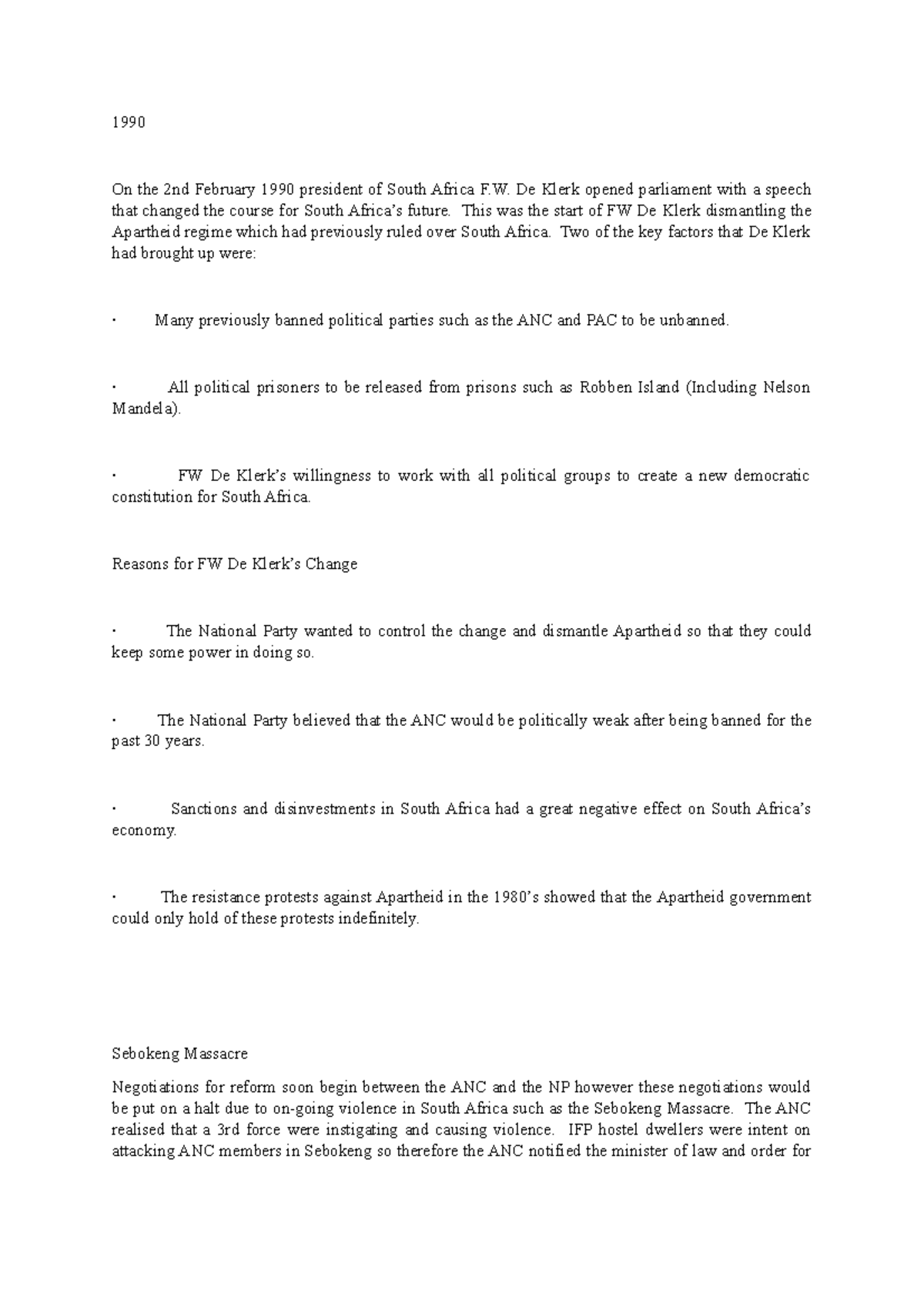 ROAD TO Democracy south africa - 1990 On the 2nd February 1990 ...