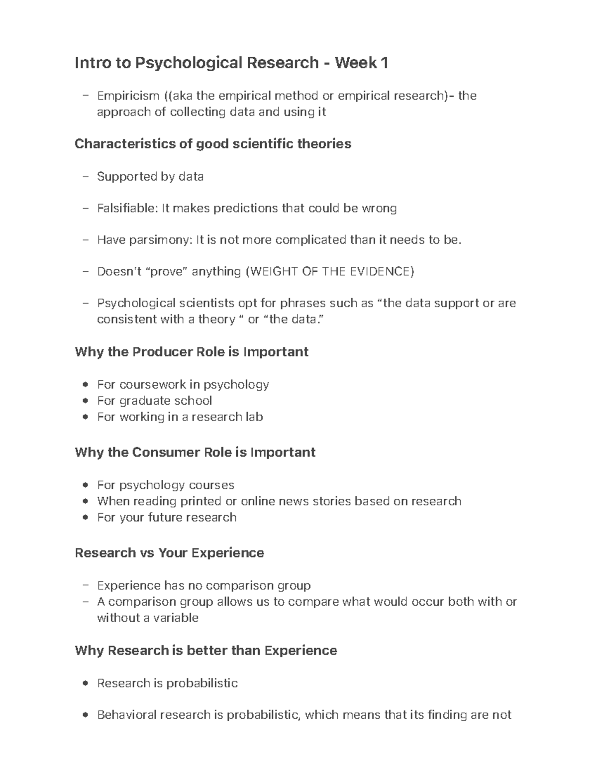 Intro to Psychological Research - Week 1 - Doesn’t “prove” anything ...