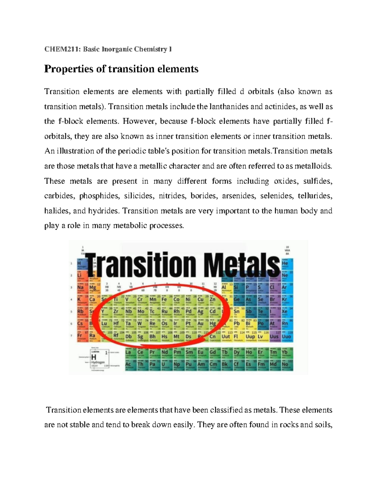 Properties of transition elements - CHEM211: Basic Inorganic Chemistry ...
