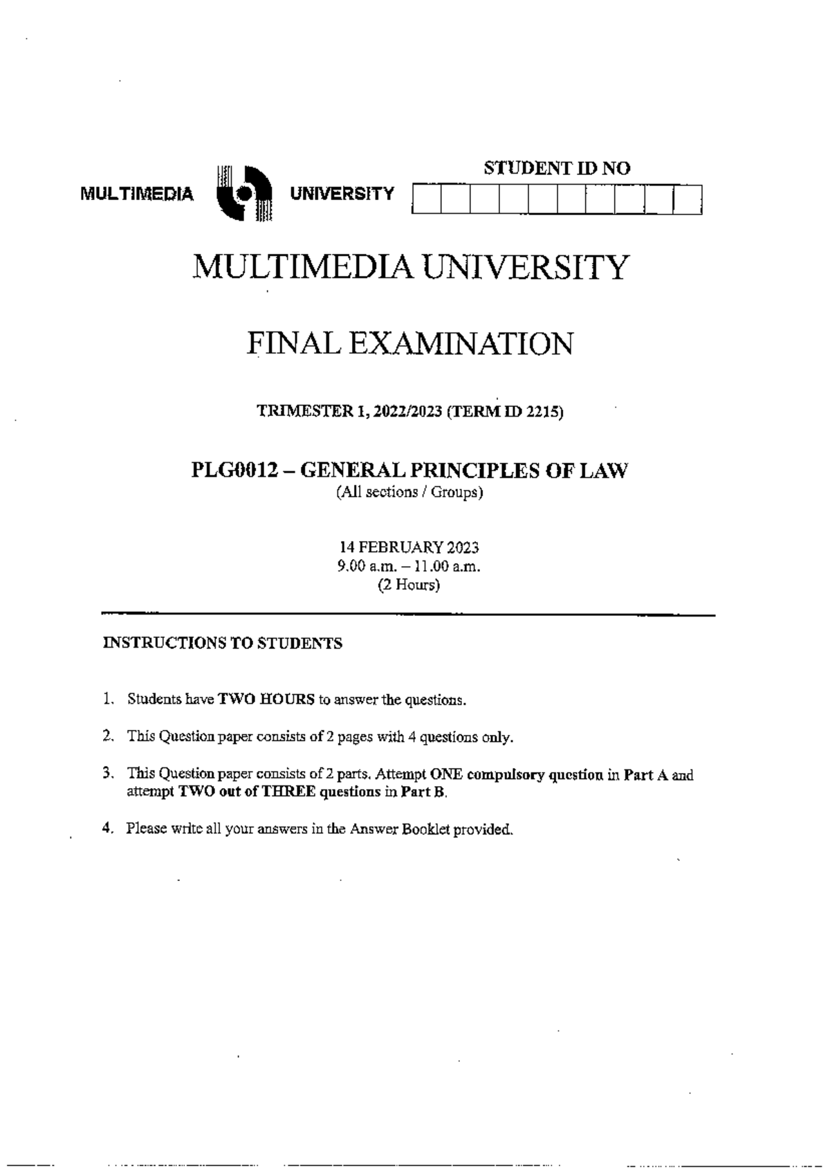 2022 - pyq - General Principles of Law - Studocu
