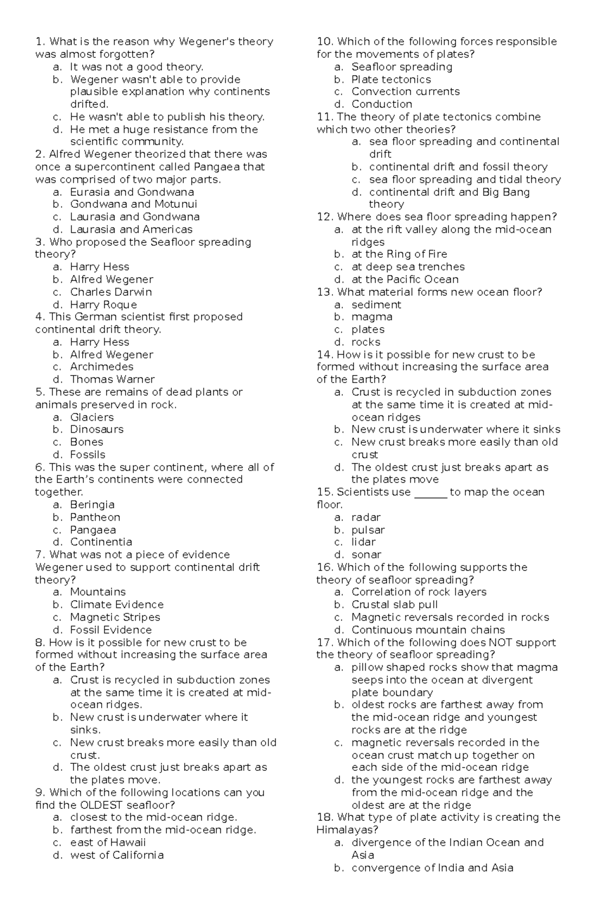 Long quiz g10 - Science long quiz - What is the reason why Wegener's ...