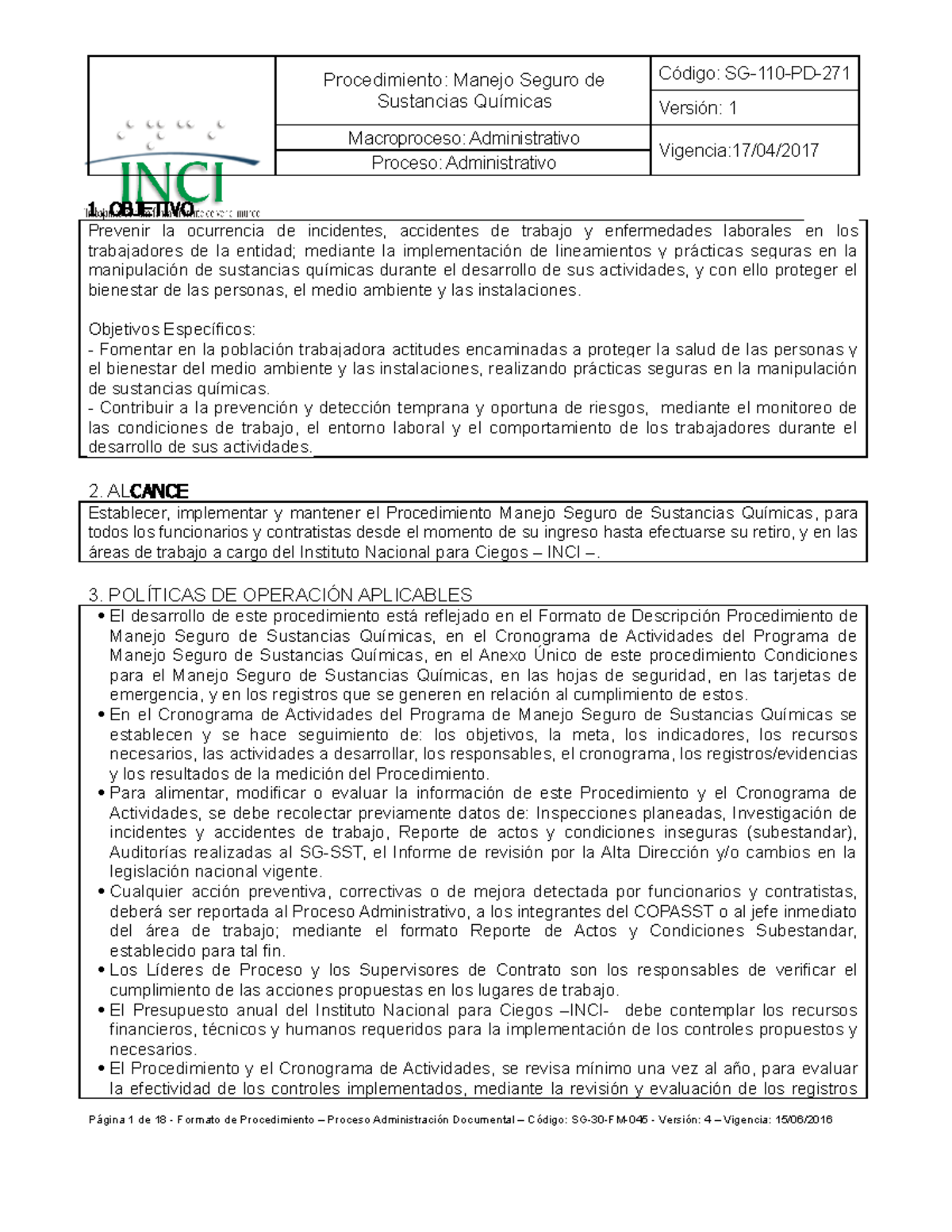Procedimiento Manejo Seguro DE Sustancias Químicas - Procedimiento ...