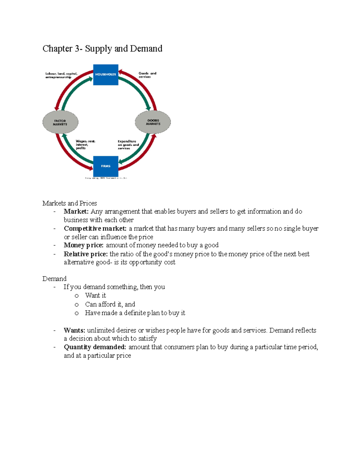 Chapter 3 econ lect - notes - Chapter 3- Supply and Demand Markets and ...