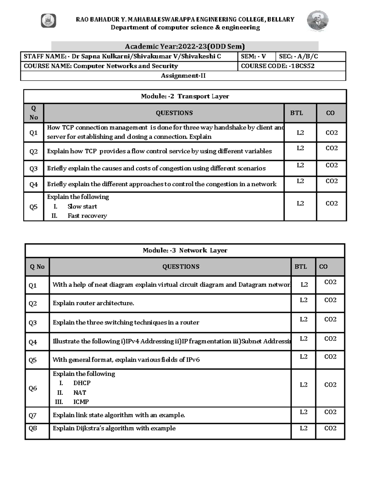 Assignment 2-CNS - dont dowload it - STAFF N COURSE Q No Q H s Q2 E Q3 B Q4 B Q E Q No Q Q Q Q Q ...