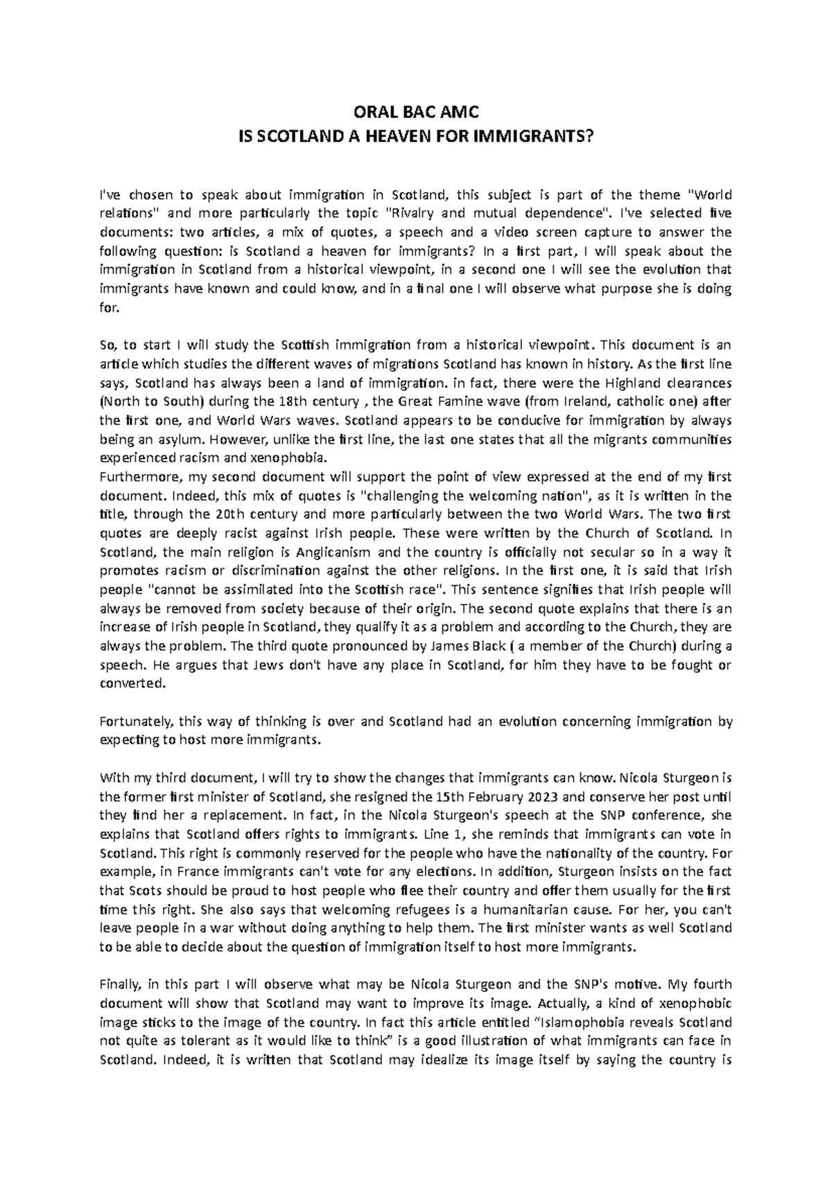 Oral bac de spe amc - ORAL BAC AMC IS SCOTLAND A HEAVEN FOR IMMIGRANTS? I've chosen to speak ...