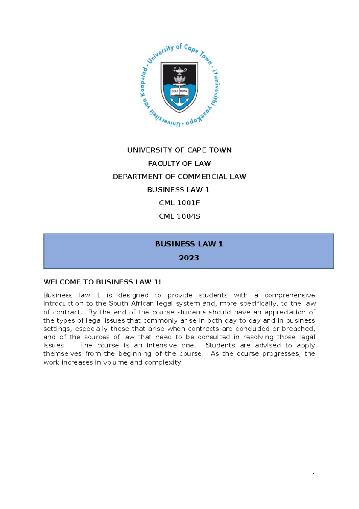 1. Course outline 2023 - UNIVERSITY OF CAPE TOWN FACULTY OF LAW ...