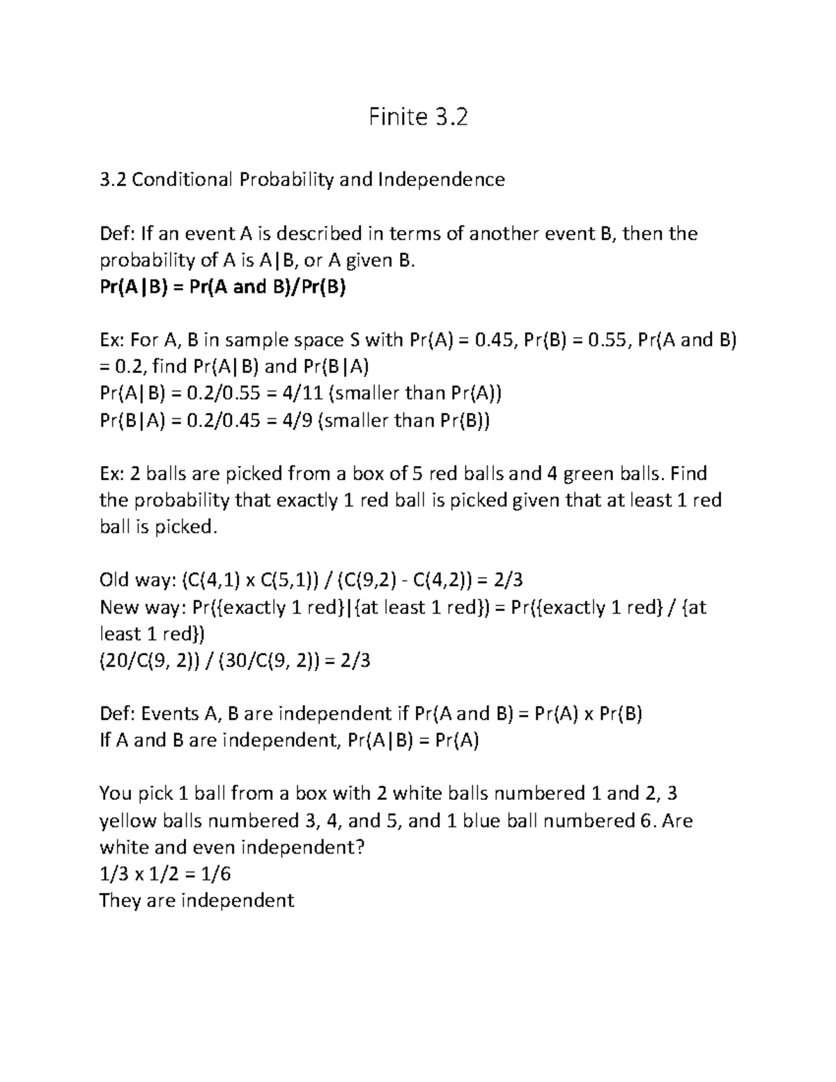 Finite Mathematics 3.2 - Finite 3. 3 Conditional Probability and ...