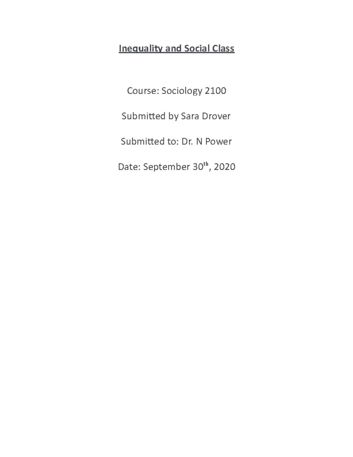 Class inequality - Inequality and Social Class Course: Sociology 2100 ...