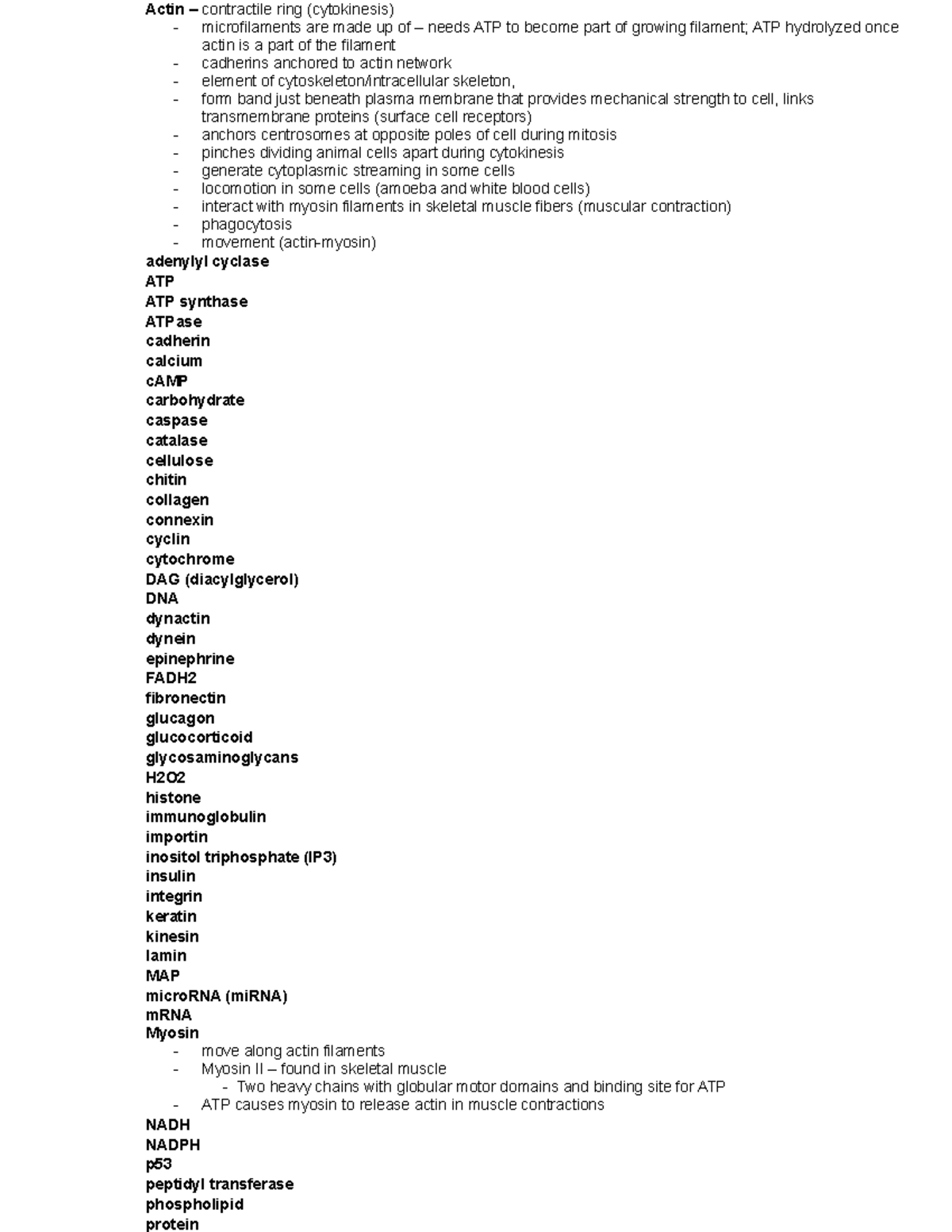 Final exam - words to know - Actin – contractile ring (cytokinesis ...