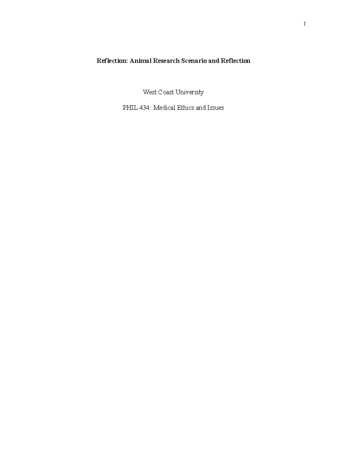 Week 4-Animal Research Scenario and Reflection-STU - Reflection: Animal ...