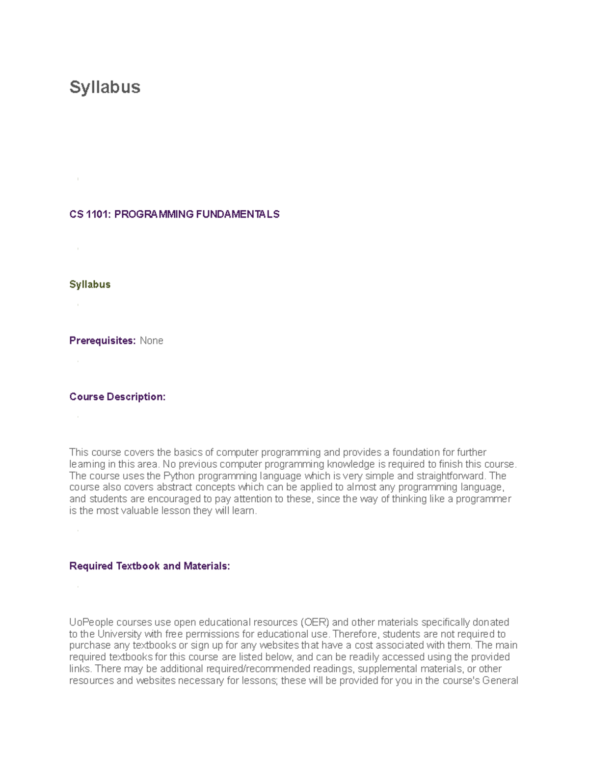 CS 1101: Programming Fundamentals Syllabus - Studocu