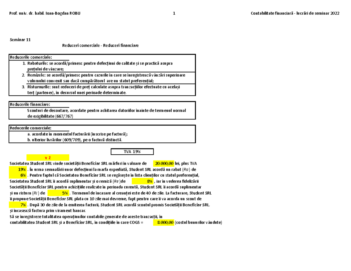 Aplicatii CTB Fin 2022-2023 s11 - Seminar 11 Reducerile comerciale: 1 ...