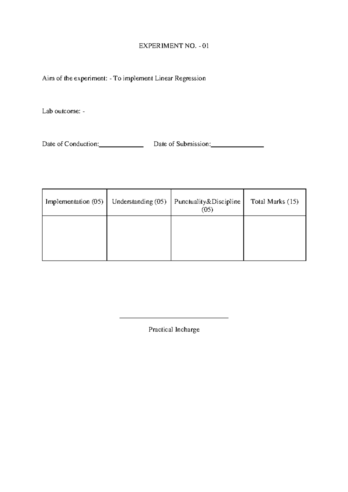 Experiment NO 1 ML - it is first practical with code - EXPERIMENT NO ...