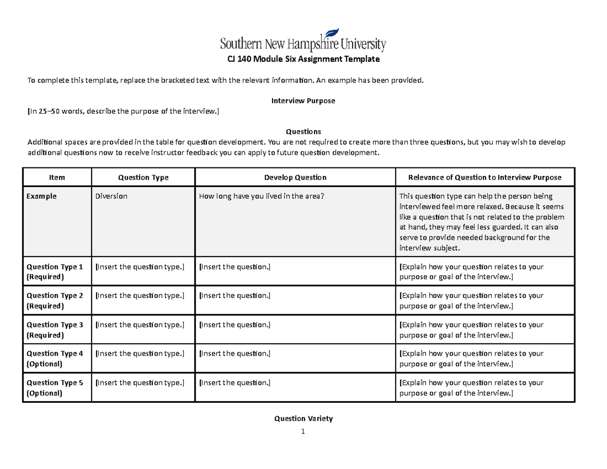 CJ 140 Module Six Assignment Template - An example has been provided ...