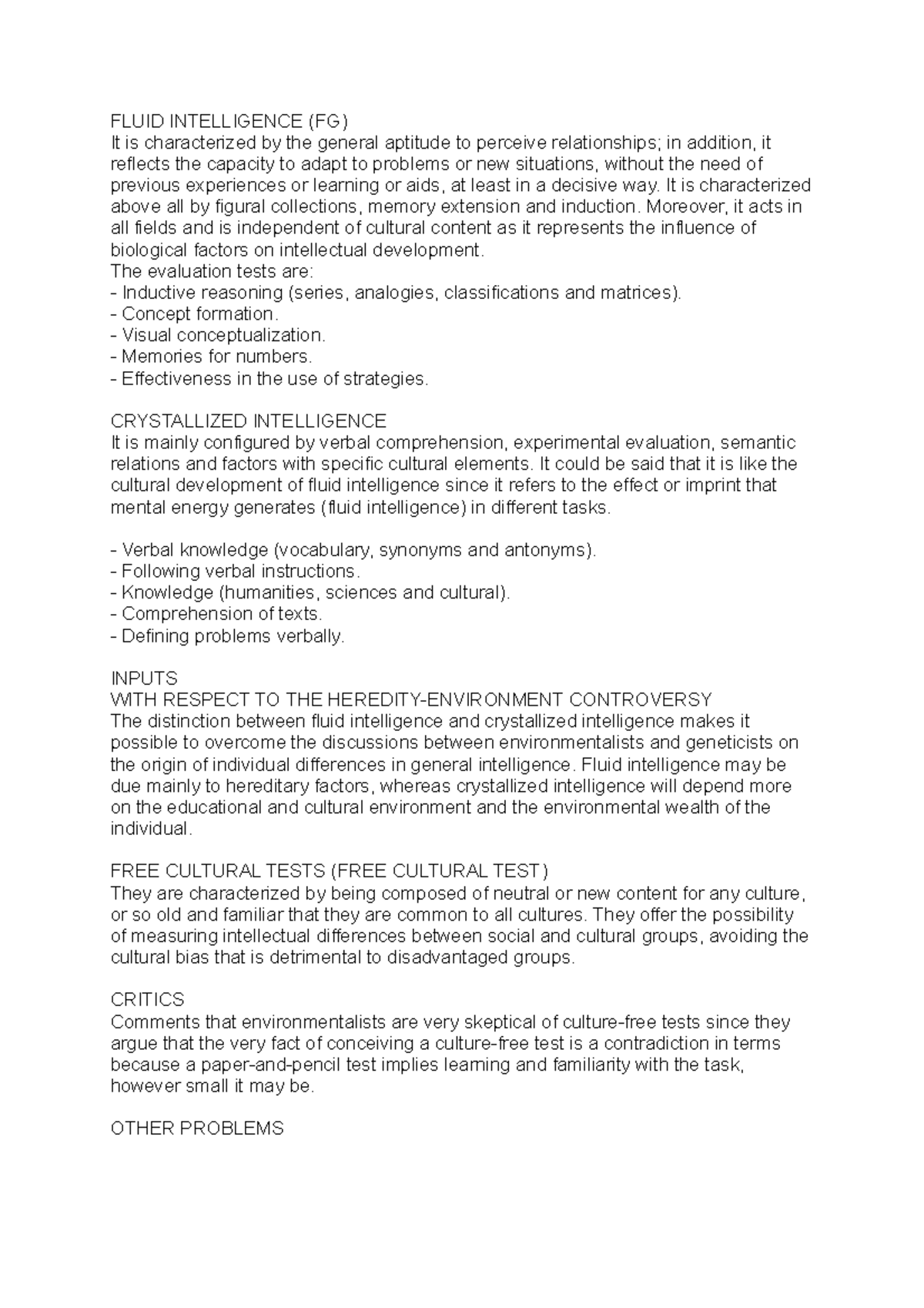 Fluid Intelligence - Marketing Notes - FLUID INTELLIGENCE (FG) It is ...