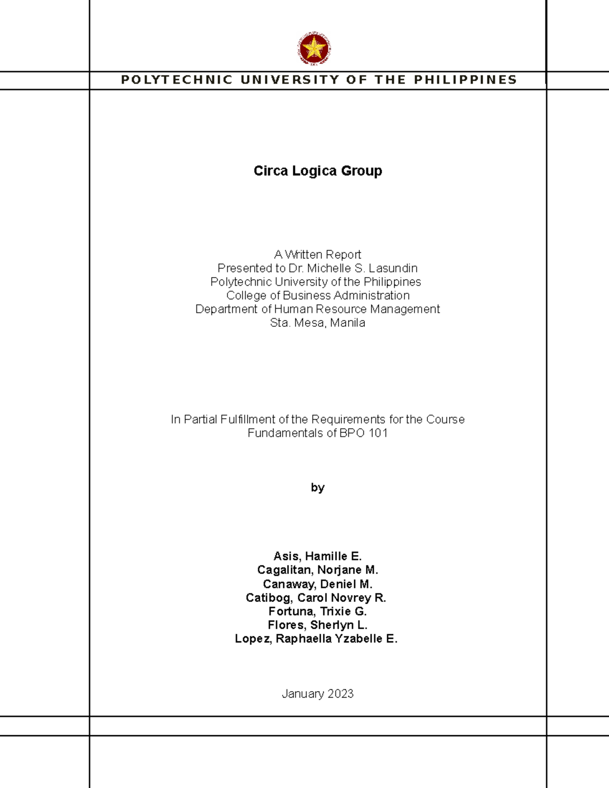 -Logica-Group Report-Template-BPO-101 - Circa Logica Group A Written ...