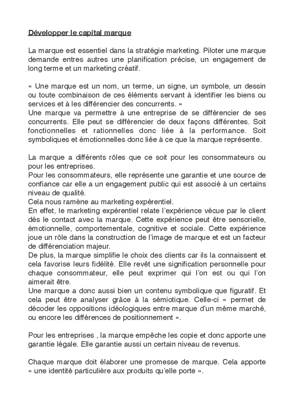 Mkt stratégique 27:04 - Développer le capital marque La marque est ...