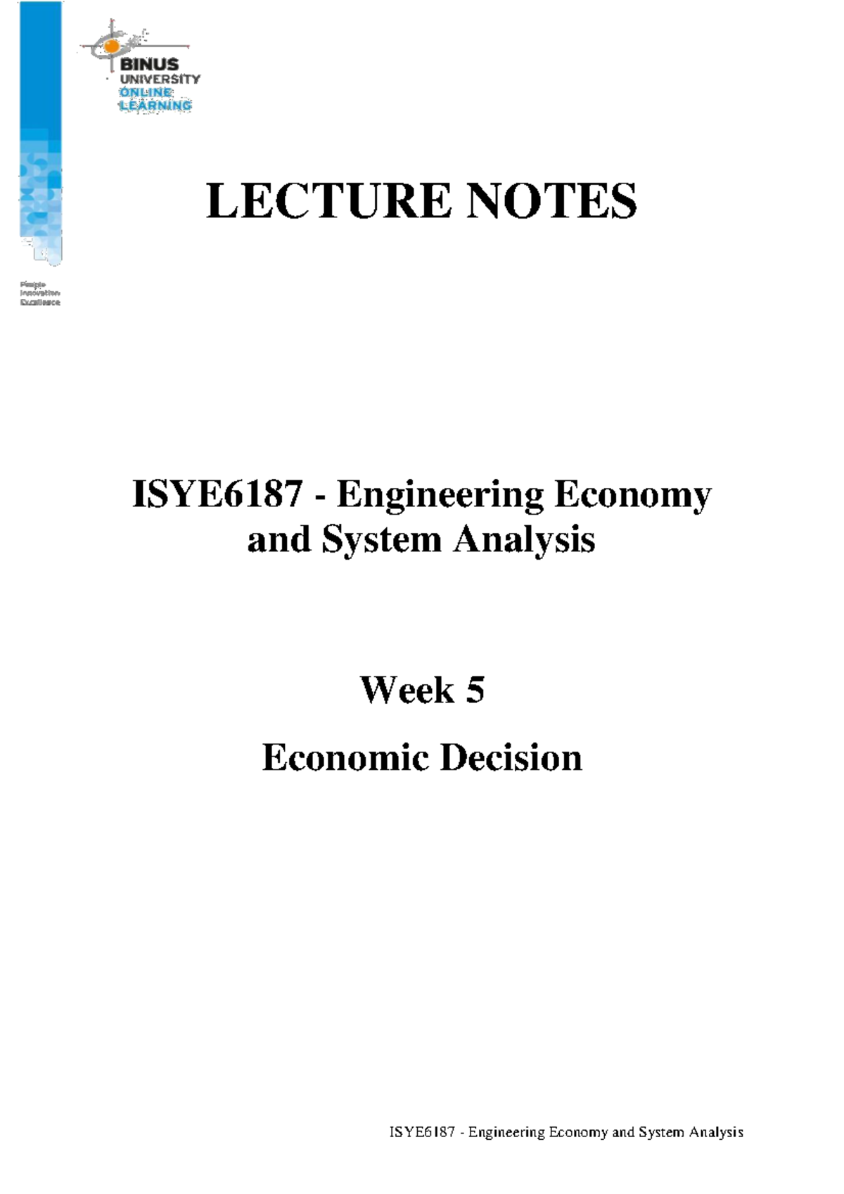 202011 19144218 LN05 - Economic Decision - LECTURE NOTES ISYE6187 ...