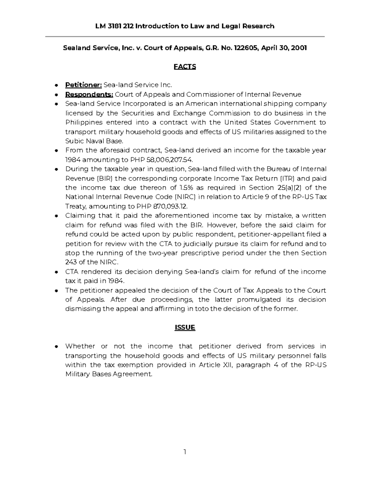 [LM 3181] G.R. No. 122605 - LM 3181 212 Introduction to Law and Legal ...