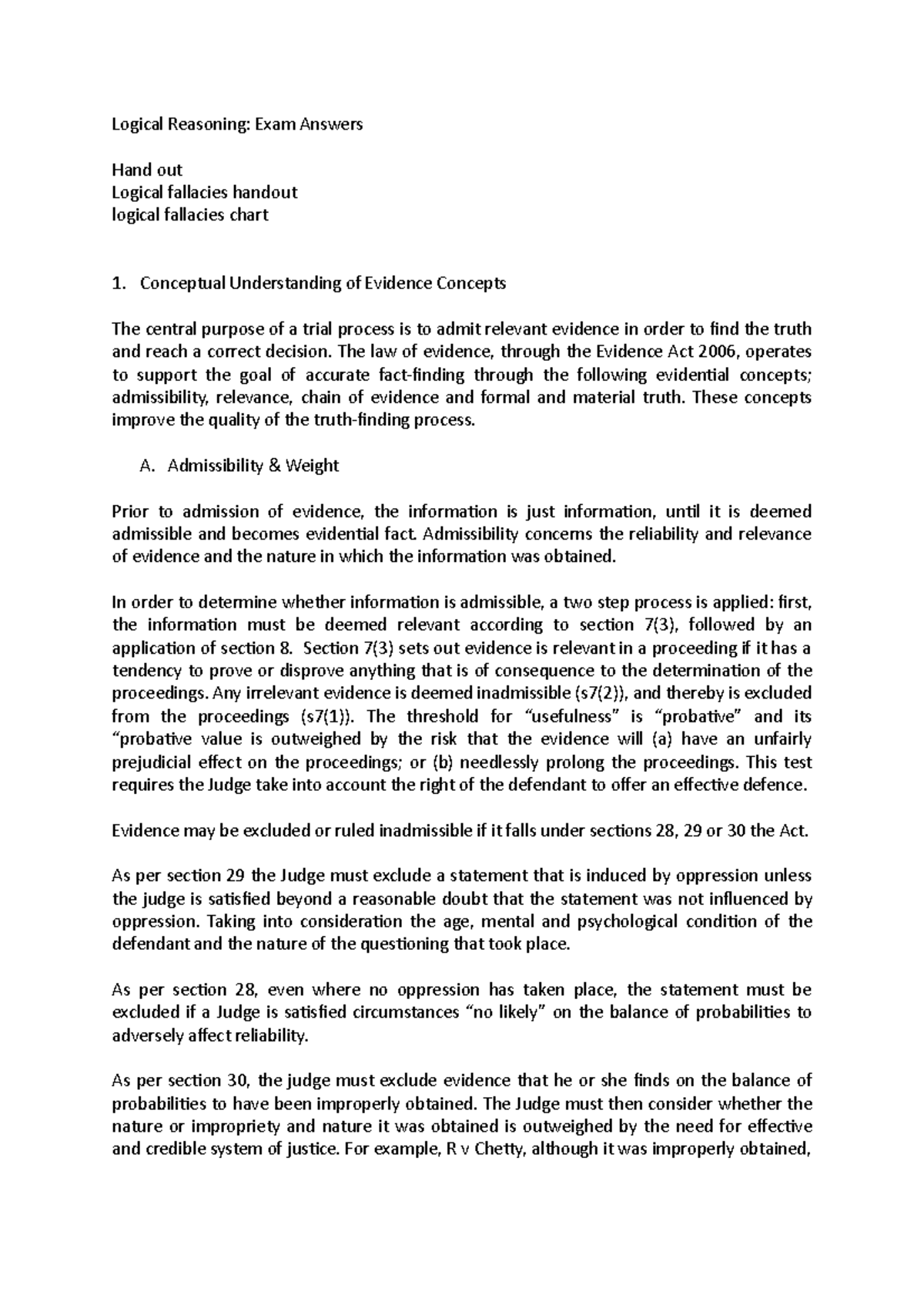 Evidence & Logical Reasoning - Prep Answer - Logical Reasoning: Exam ...