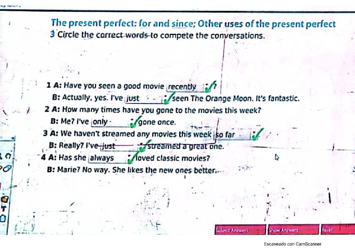 Answer present perfect - ingles - Studocu