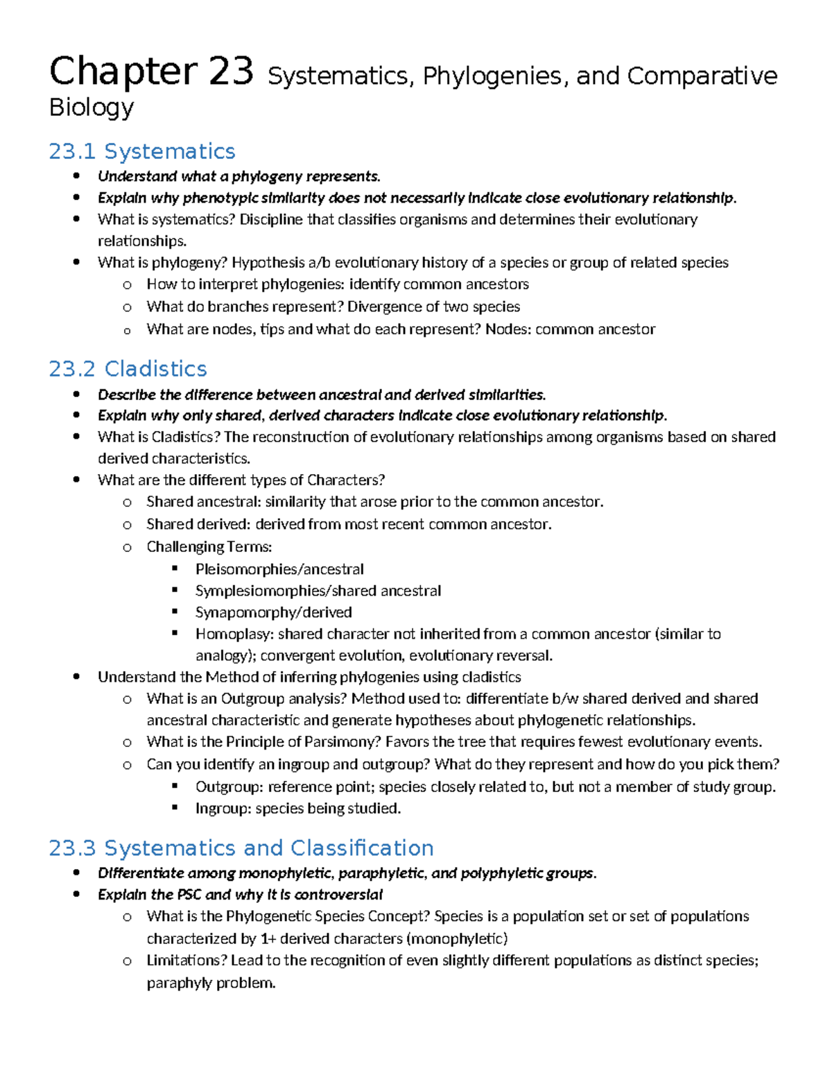 Chapter 23 - Chapter 23 Systematics, Phylogenies, and Comparative ...