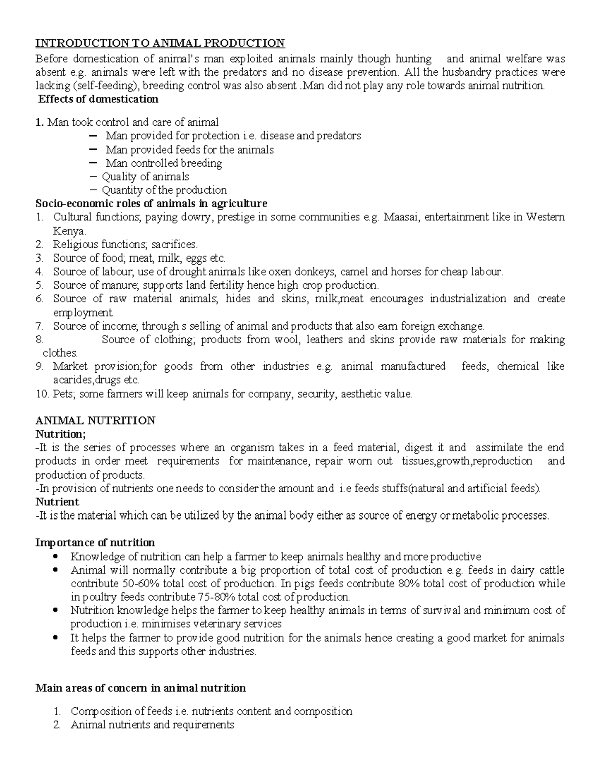 Animal Productin(1)-1 - INTRODUCTION TO ANIMAL PRODUCTION Before ...