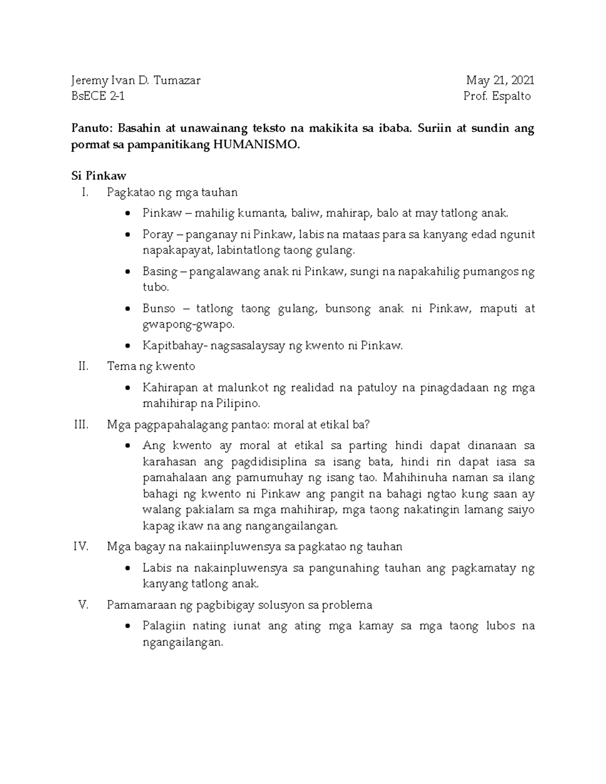 AC 4 BSECE 2-1 Panitikan - Jeremy Ivan D. Tumazar May 21, 2021 BsECE 2 ...