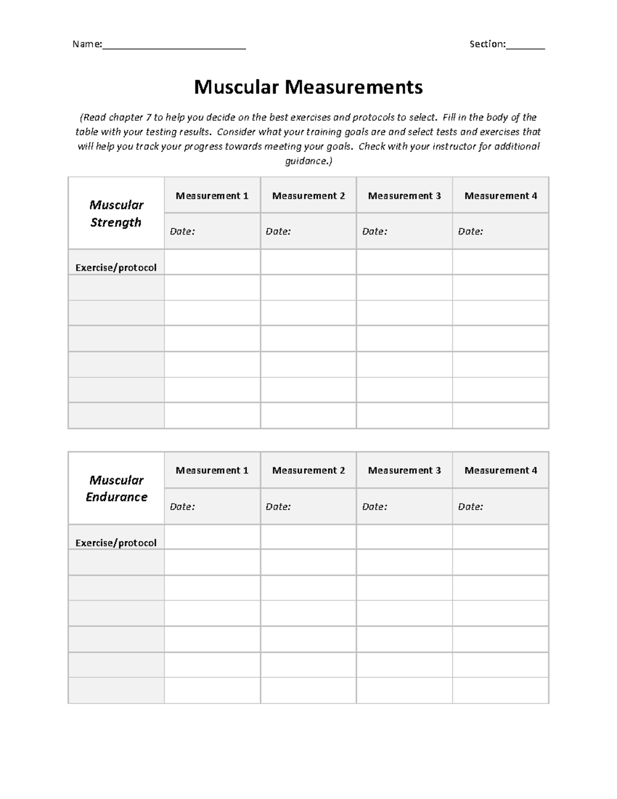 Endurance and Strength - Name:__________________________ Section ...