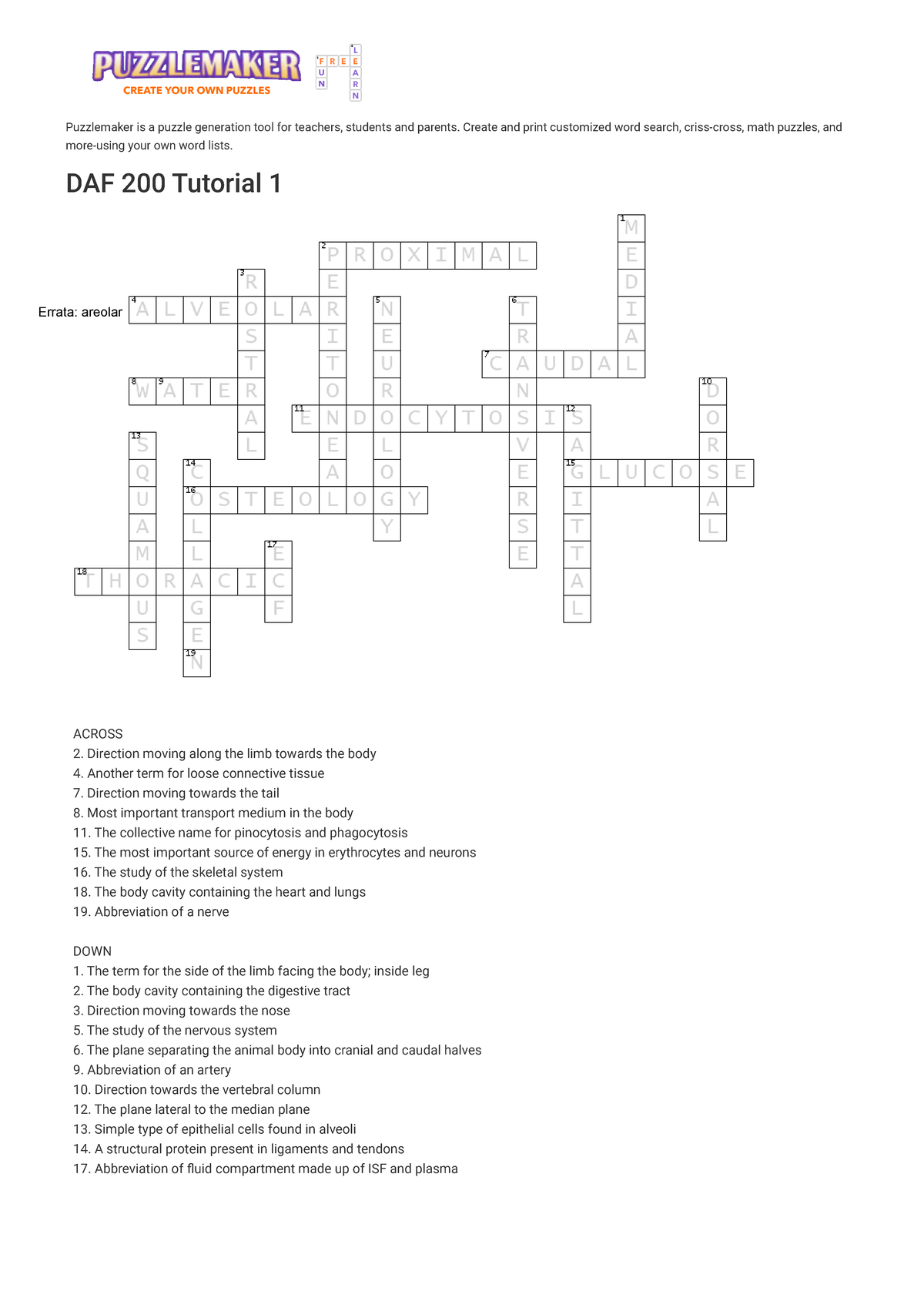 DAF 200 Tutorial 1 Memo - Puzzlemaker is a puzzle generation tool for ...