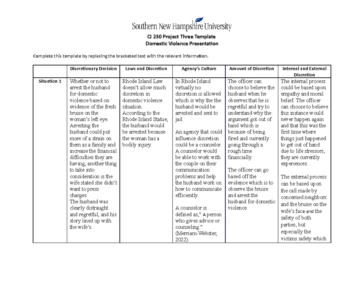 CJ 230 Project Three Template - CJ 230 Project Three Template Domestic ...