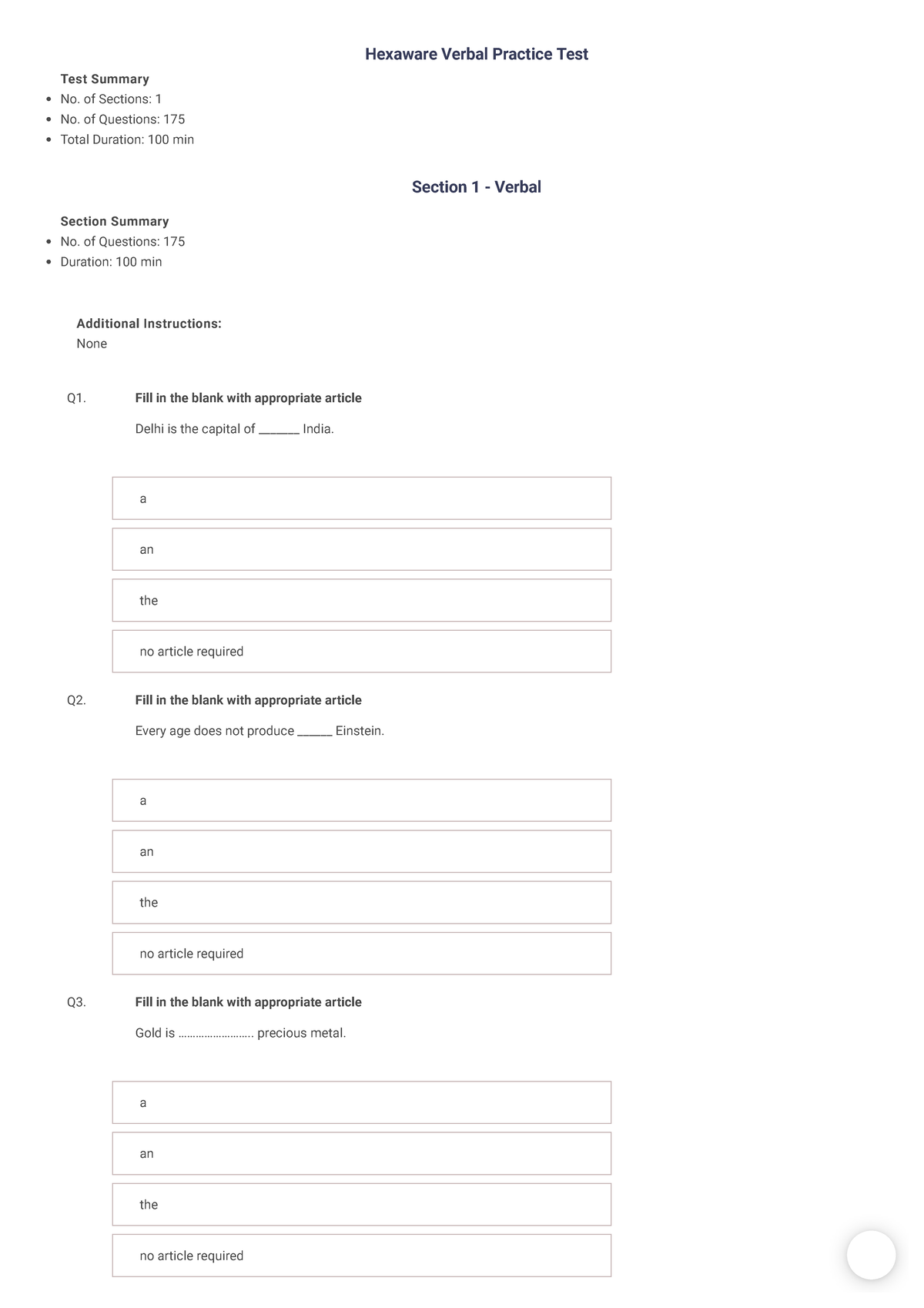 Hexaware verbal - Learn - Hexaware Verbal Practice Test Test Summary No ...