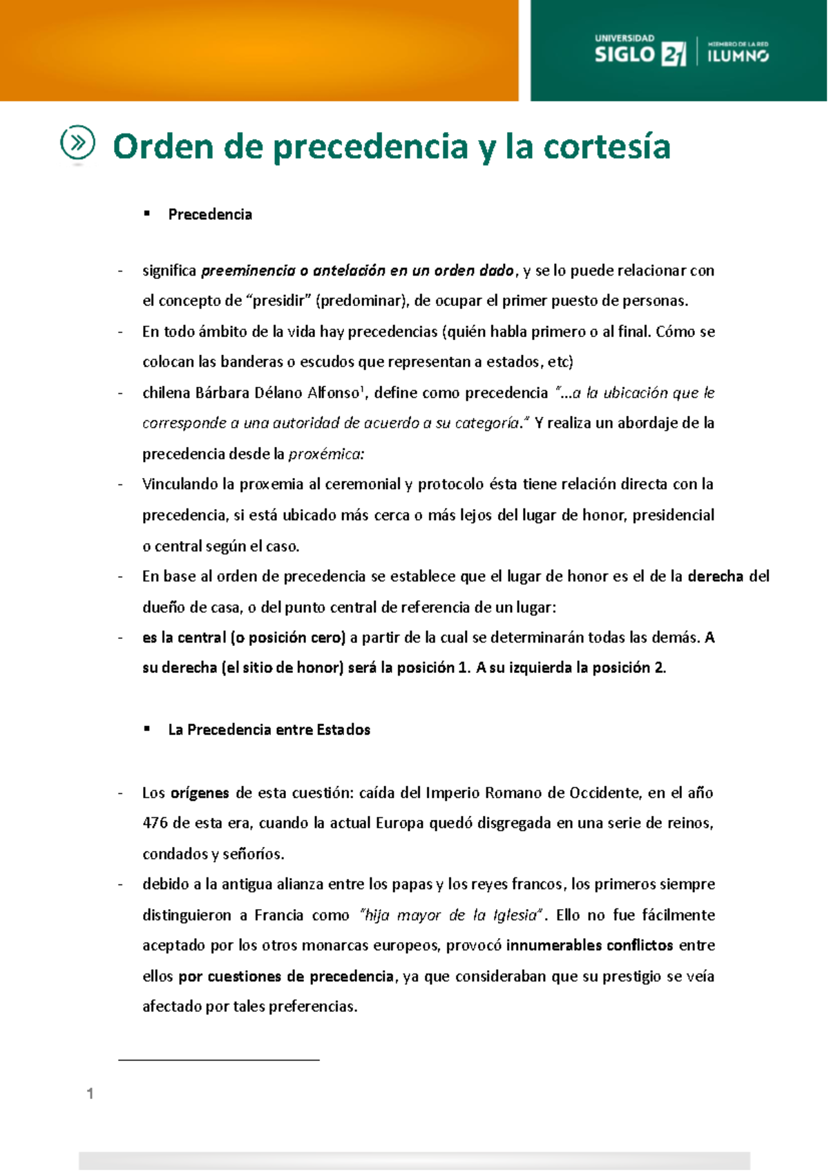 M2 Eventos Resumen - Orden de precedencia y la cortesía Precedencia ...