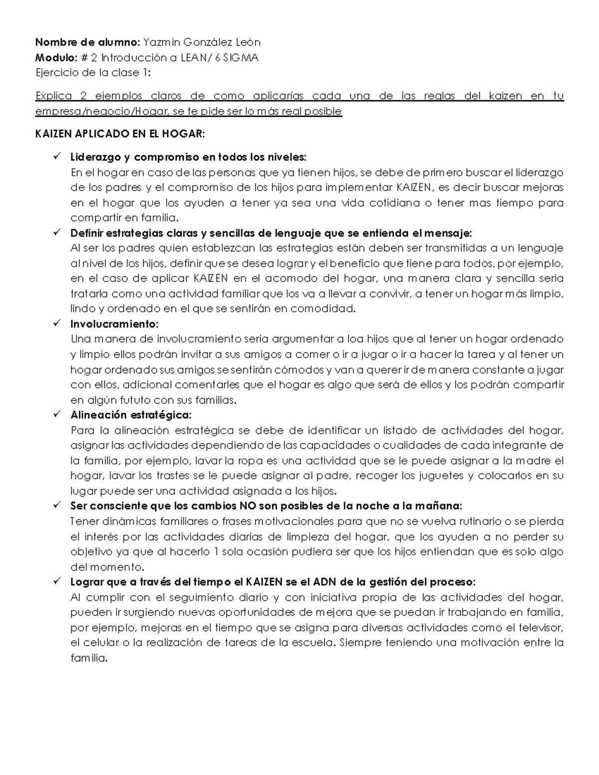 Tarea 1 Modulo 2 - Nombre de alumno: Yazmin González León Modulo: # 2 Introducción a LEAN/ 6 ...