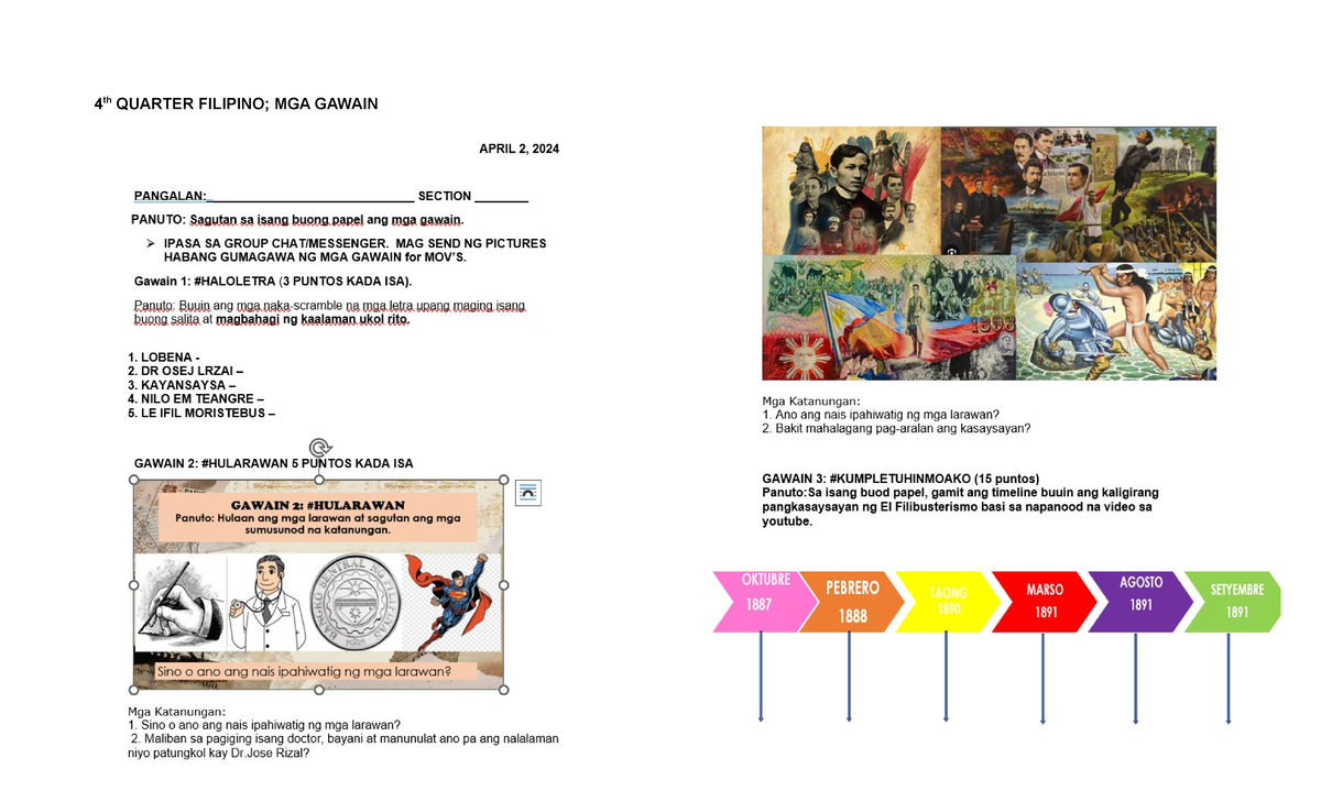 4th Quarter Filipino Activities - 4 th QUARTER FILIPINO; MGA GAWAIN ...