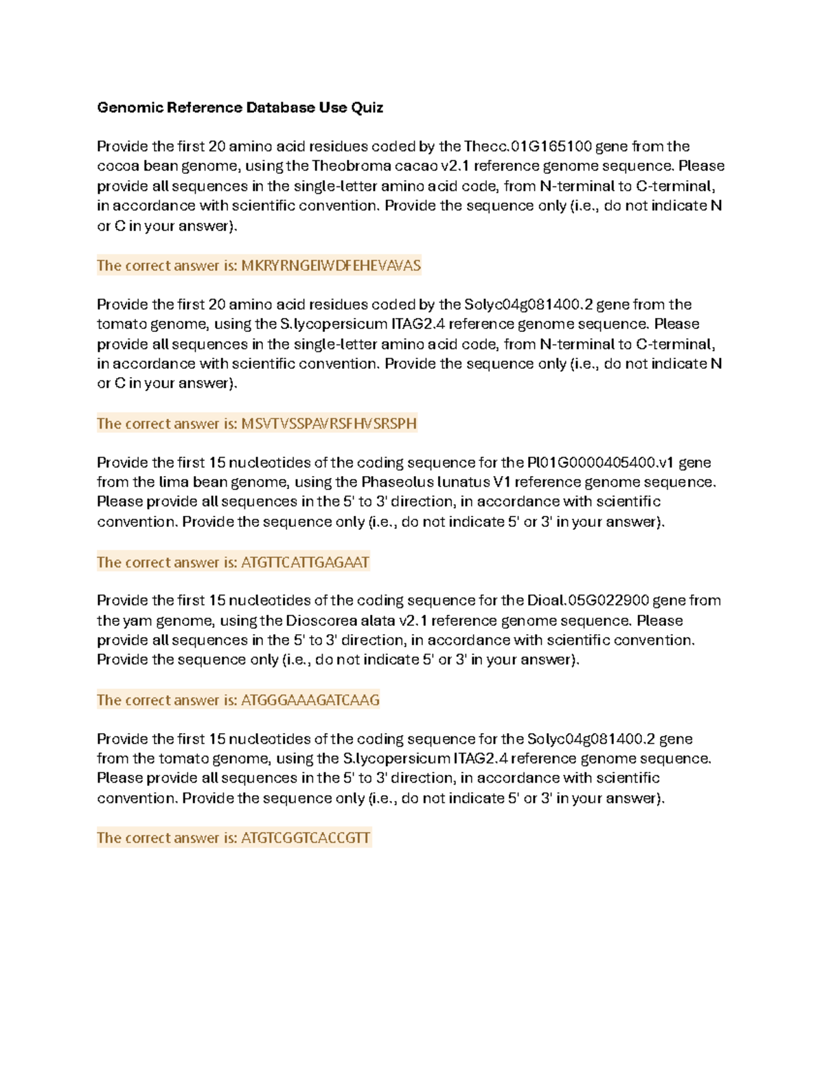 Genomic Reference Database Use Quiz - Genomic Reference Database Use ...