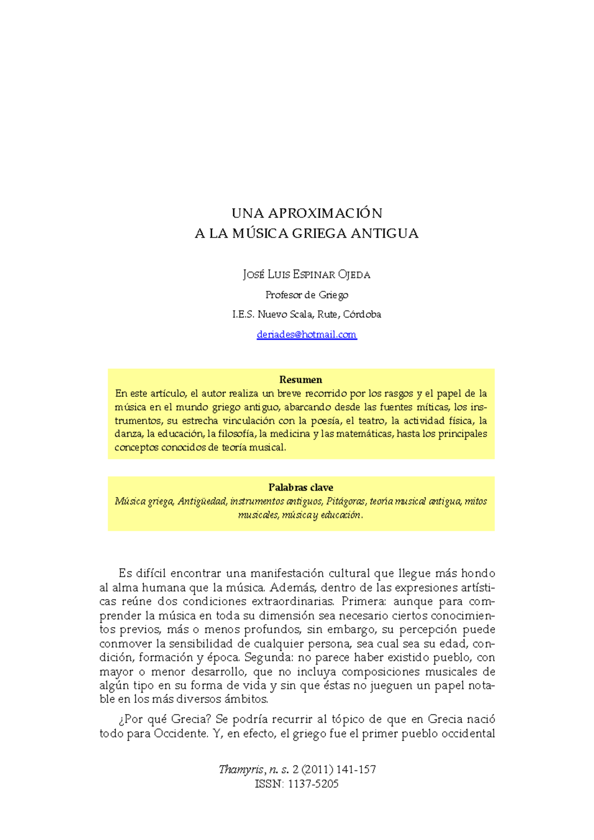 Música en Grecia - examen - Thamyris, n. s. 2 (2011) 141- ISSN: 1137 ...