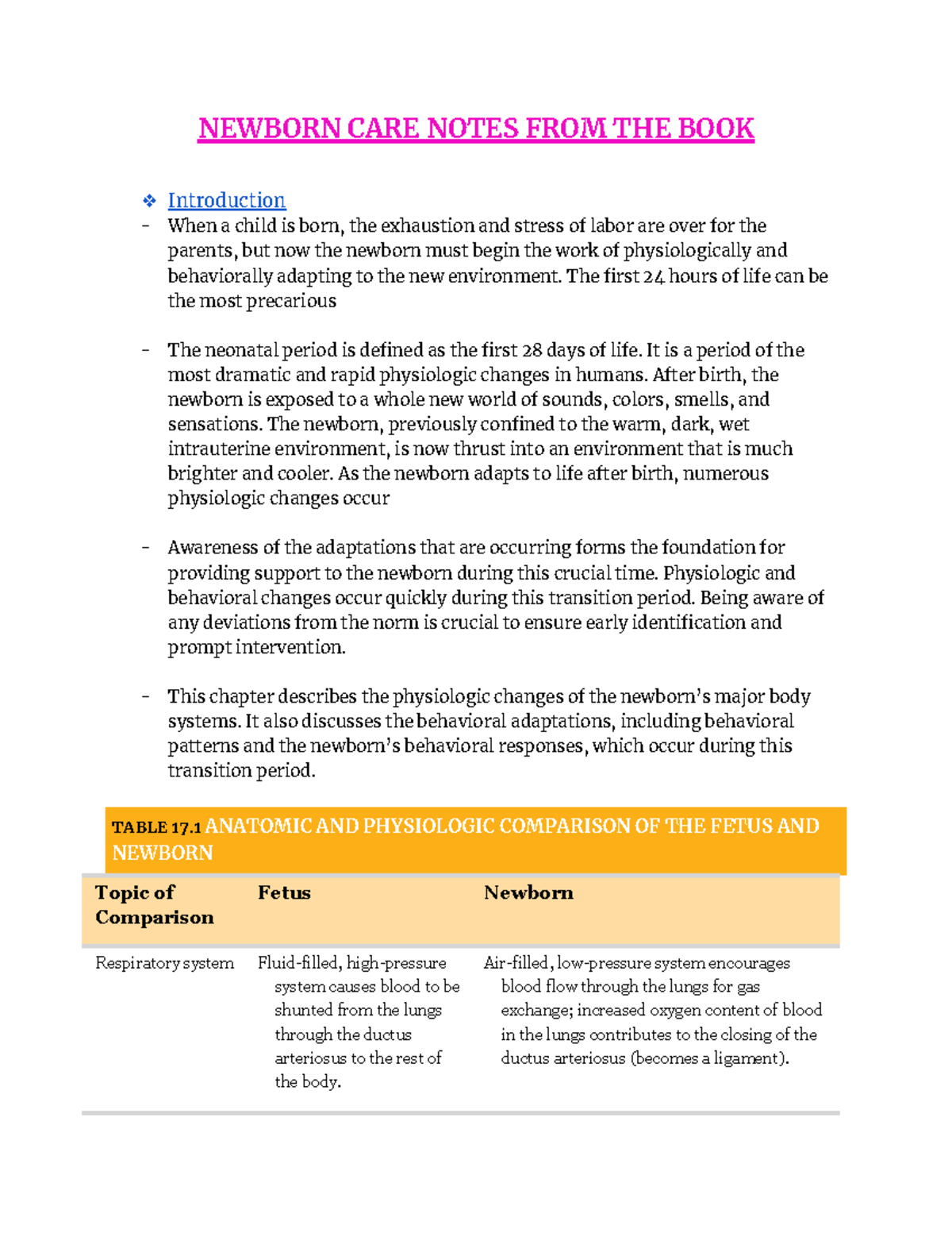 Newborn Care; Brookley Notes from Book - NEWBORN CARE NOTES FROM THE ...